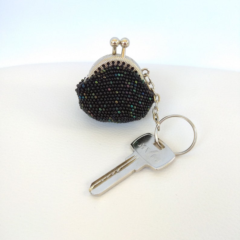 Small Black Gothic Emo Style Crochet Beaded Coin Purse With - Etsy