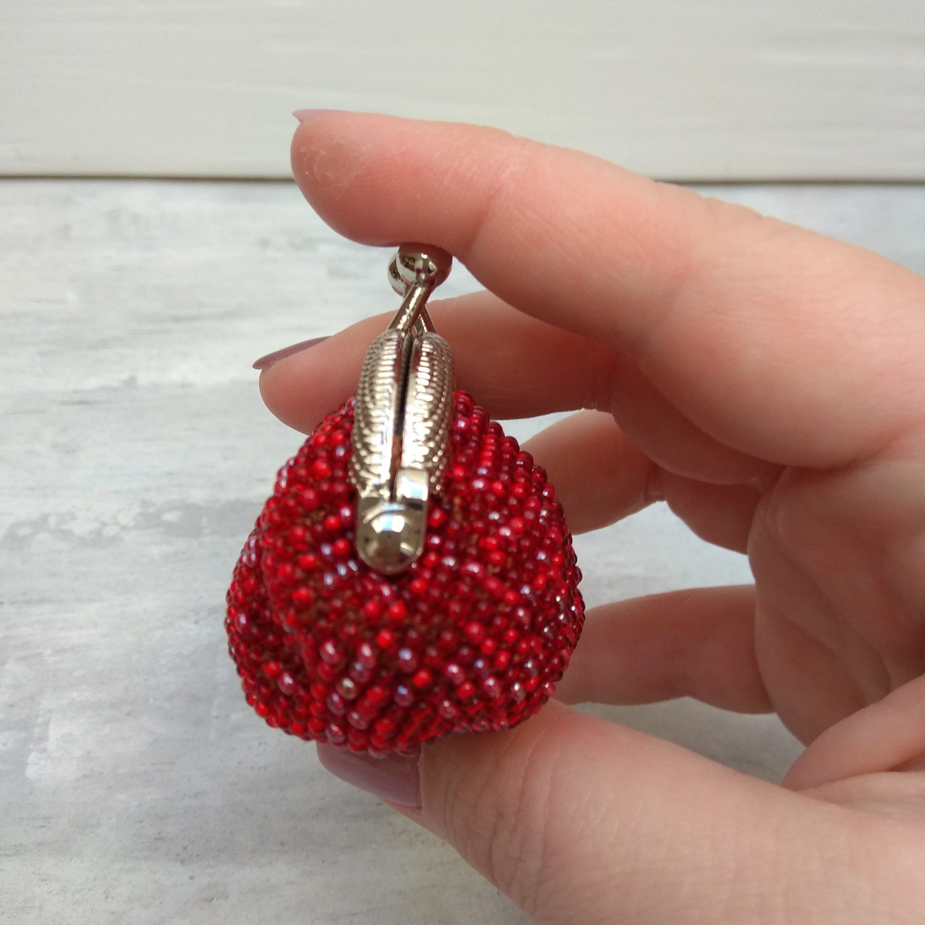 Small Bright Red Crochet Beaded Coin Purse With Kiss Lock - Etsy