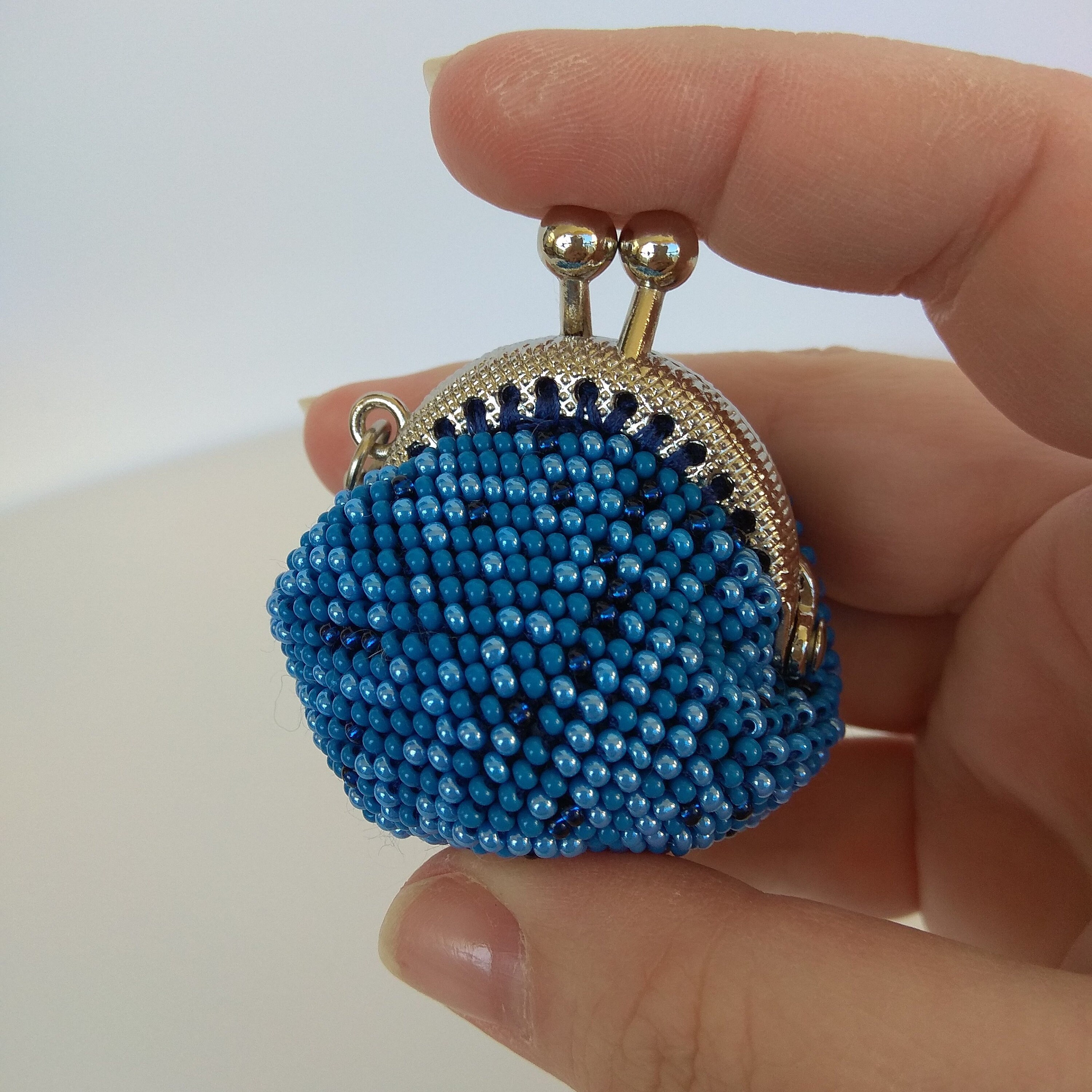 Small Dark Blue Crochet Beaded Coin Purse With Kiss Lock Retro - Etsy