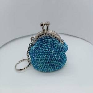 Small Turquoise Crochet Beaded Coin Purse With Kiss Lock, Cute Doll ...