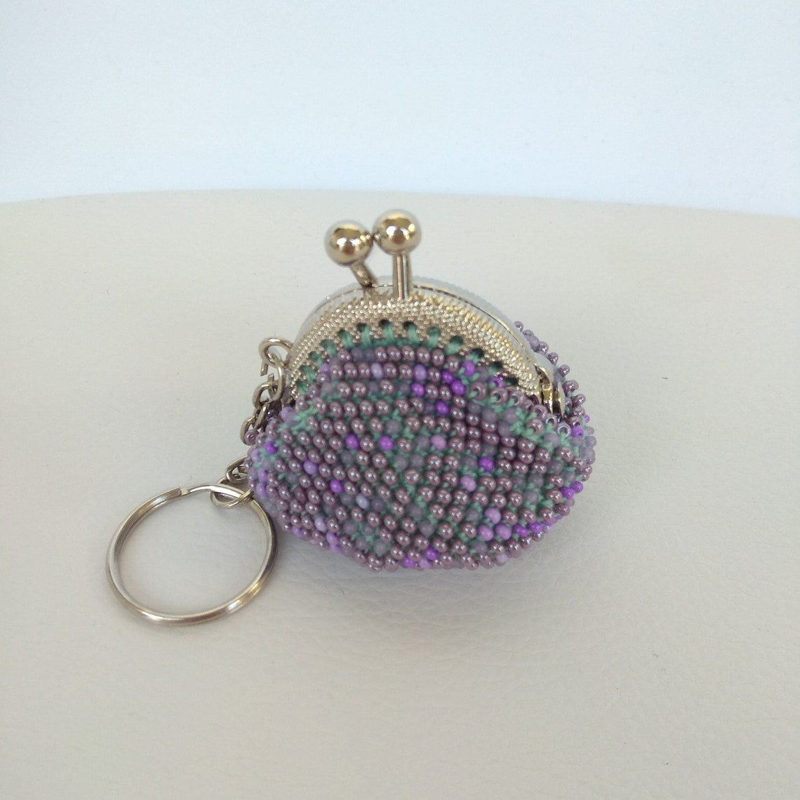 Small Violet Crochet Beaded Coin Purse With Kiss Lock Vintage | Etsy