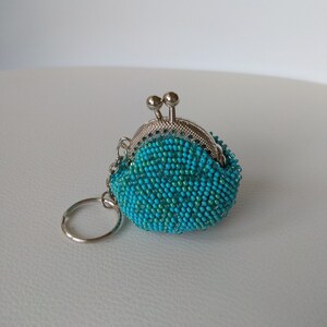 Opaque Azure Cute Tiny Crochet Beaded Coin Purse With Kiss Lock, Small ...