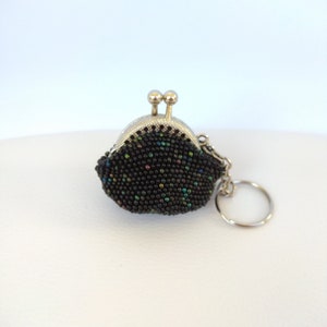 Small Black Gothic Emo Style Crochet Beaded Coin Purse With Kiss Lock ...