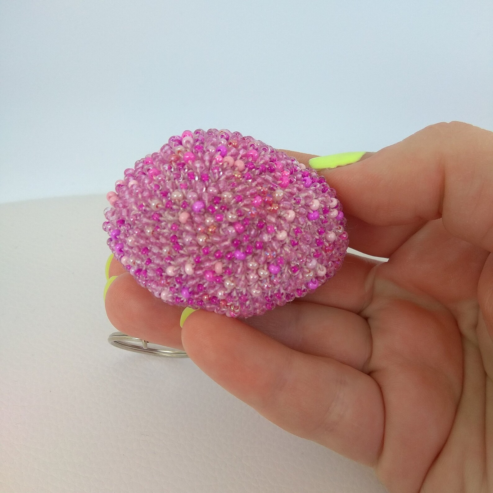 Tiny Pink Crochet Beaded Keychain Kiss Lock Coin Purse With - Etsy