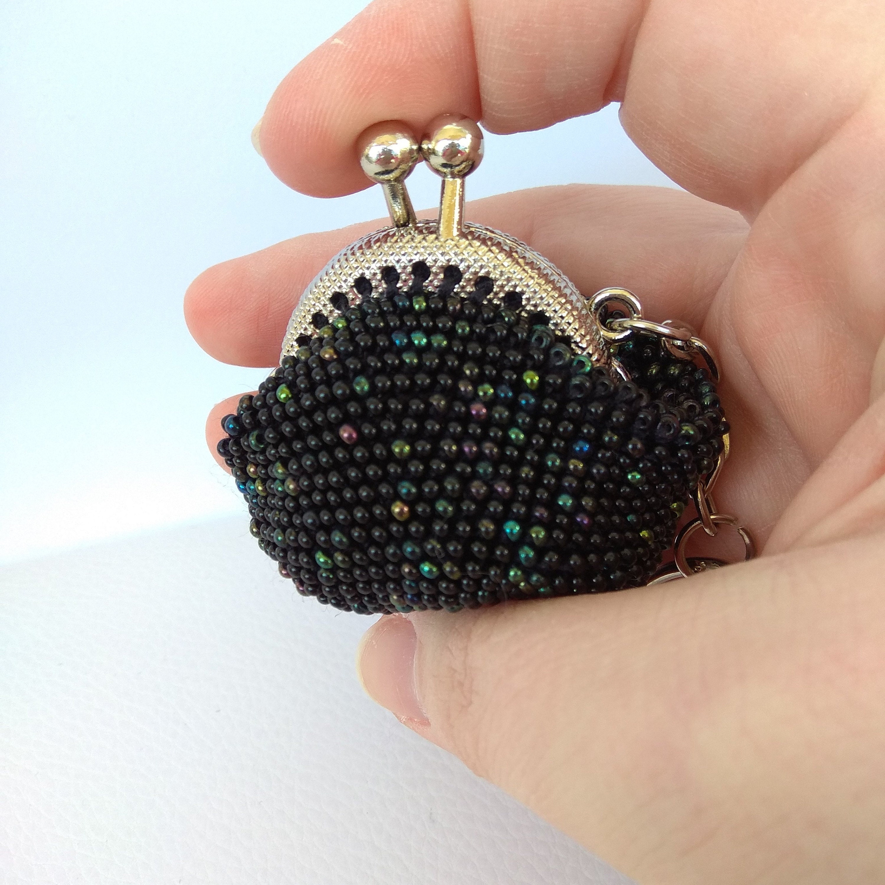 Small black gothic emo style crochet beaded coin purse with | Etsy