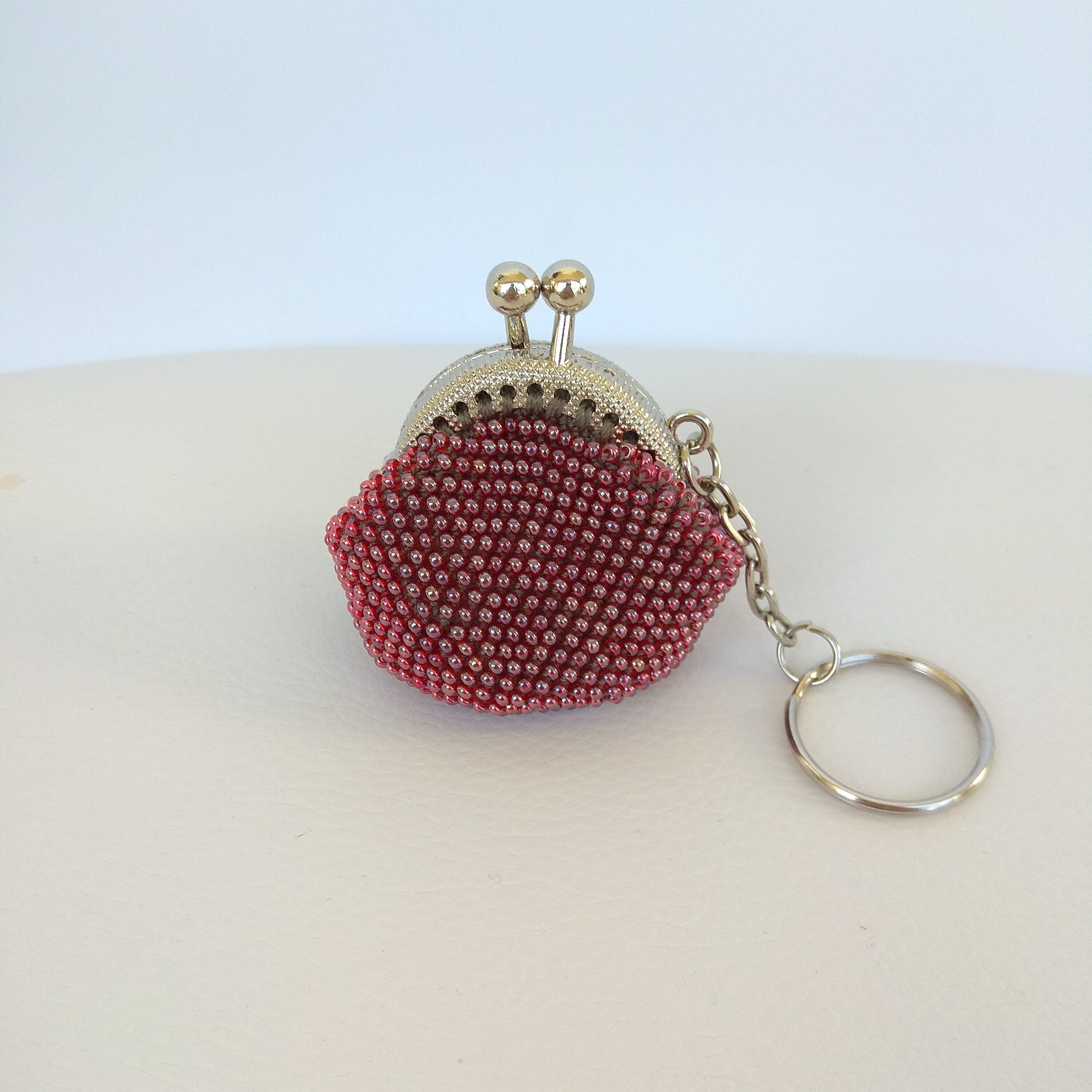 Tiny Coral Red Crochet Beaded Coin Purse With Kiss Lock - Etsy
