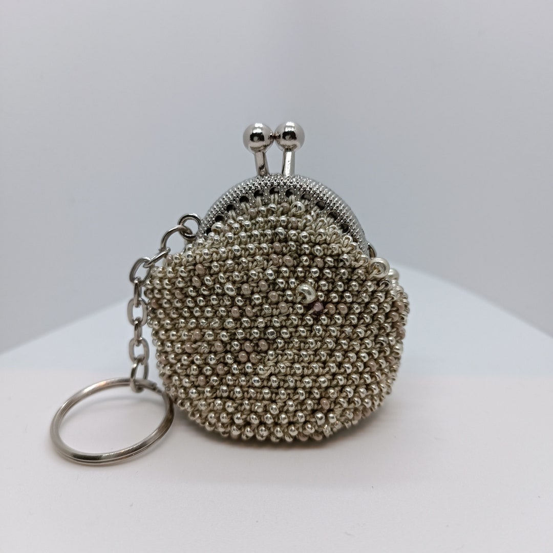 Small Silver Crochet Beaded Coin Purse With Kiss Lock, Gothic and Emo ...