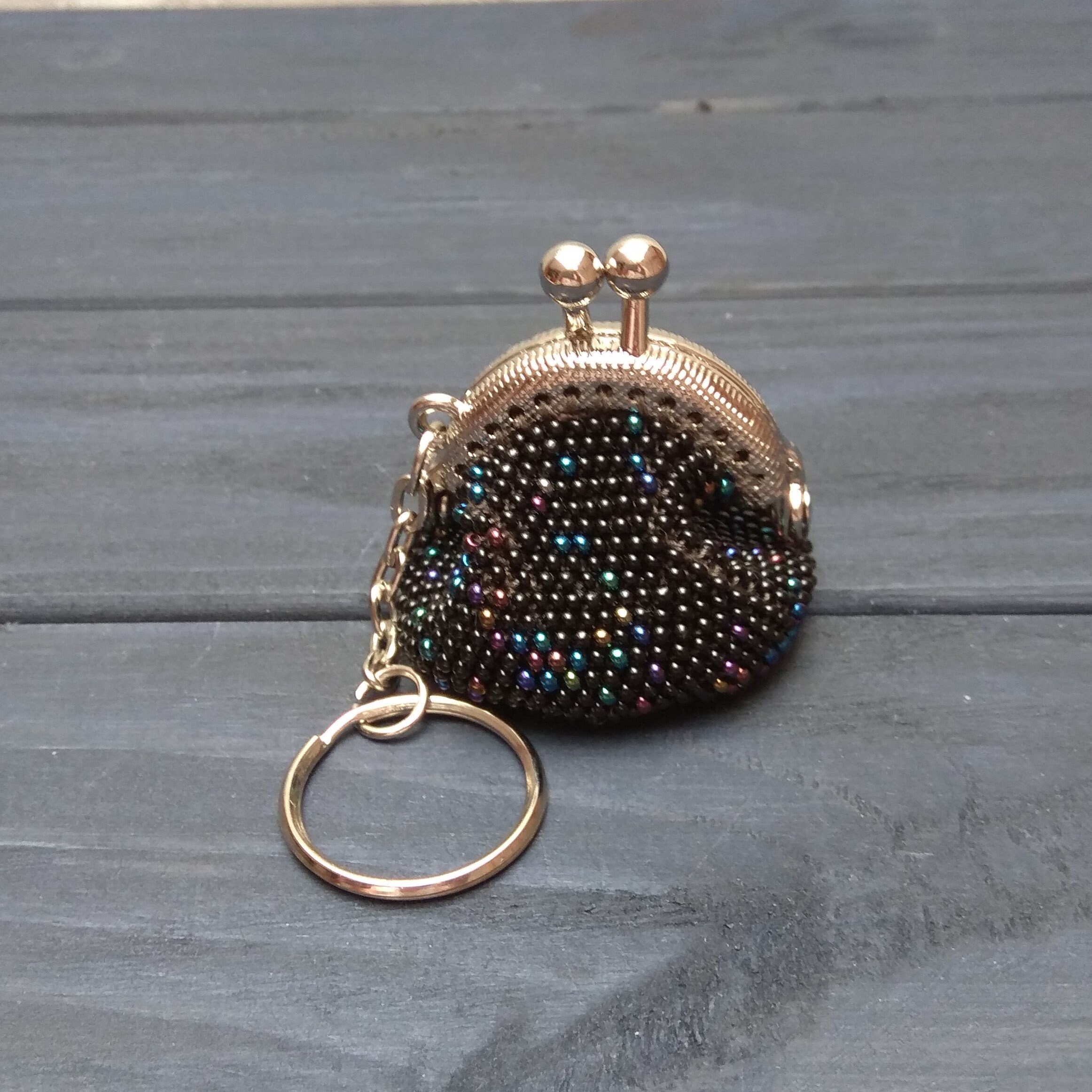 Small Black Gothic Emo Style Crochet Beaded Coin Purse With - Etsy