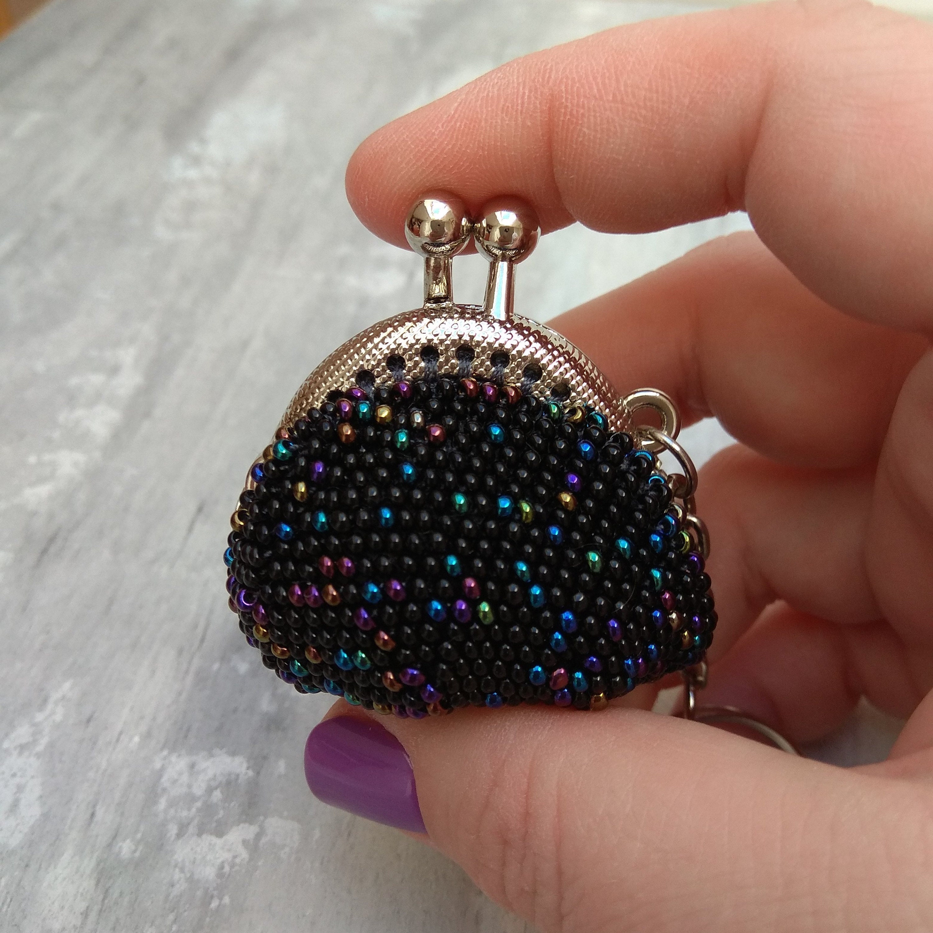 Small Black Gothic Emo Style Crochet Beaded Coin Purse With - Etsy