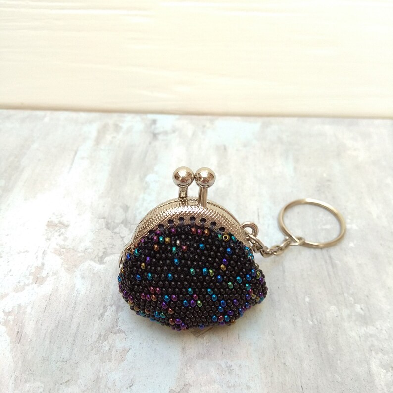 Small Black Gothic Emo Style Crochet Beaded Coin Purse With - Etsy