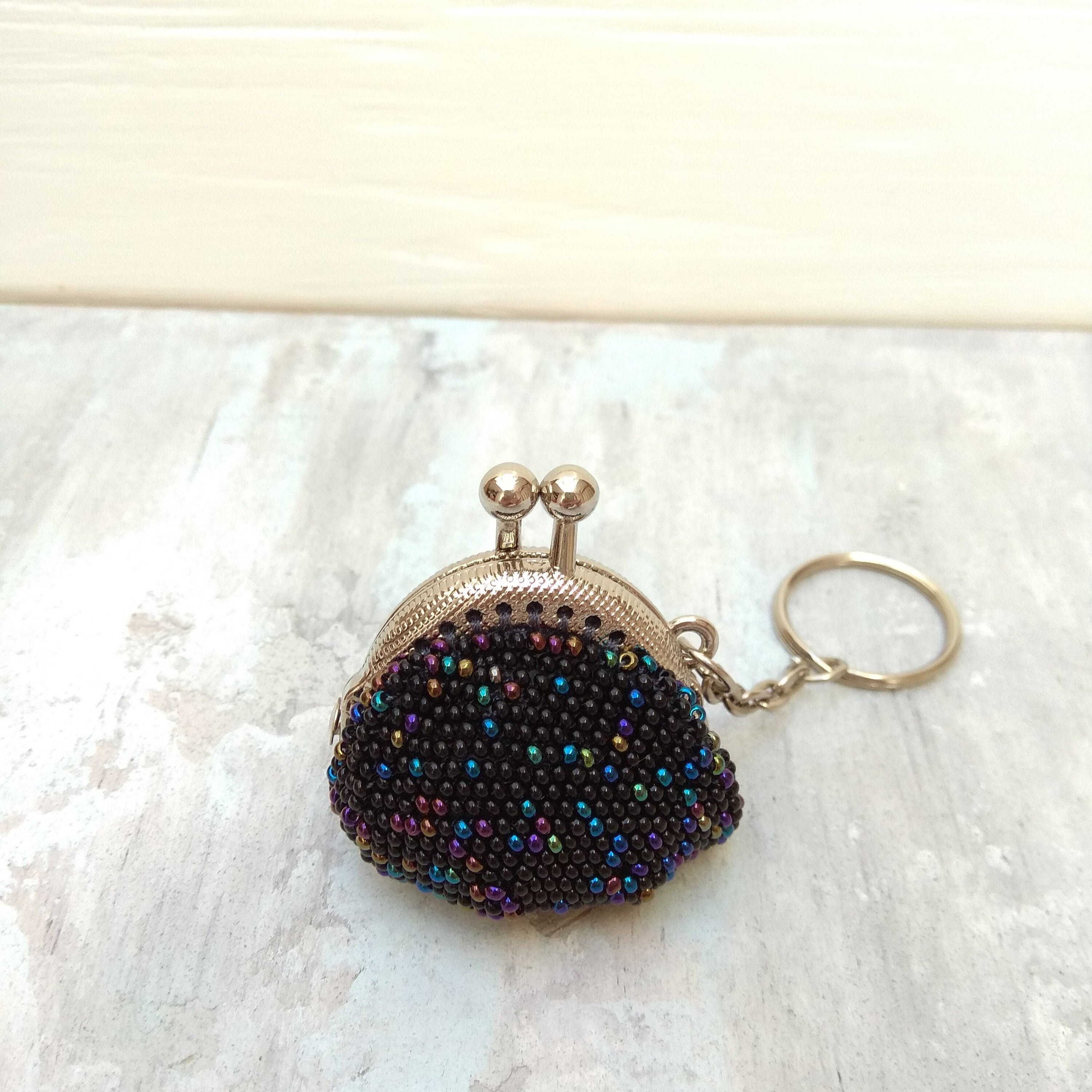 Small Black Gothic Emo Style Crochet Beaded Coin Purse With - Etsy