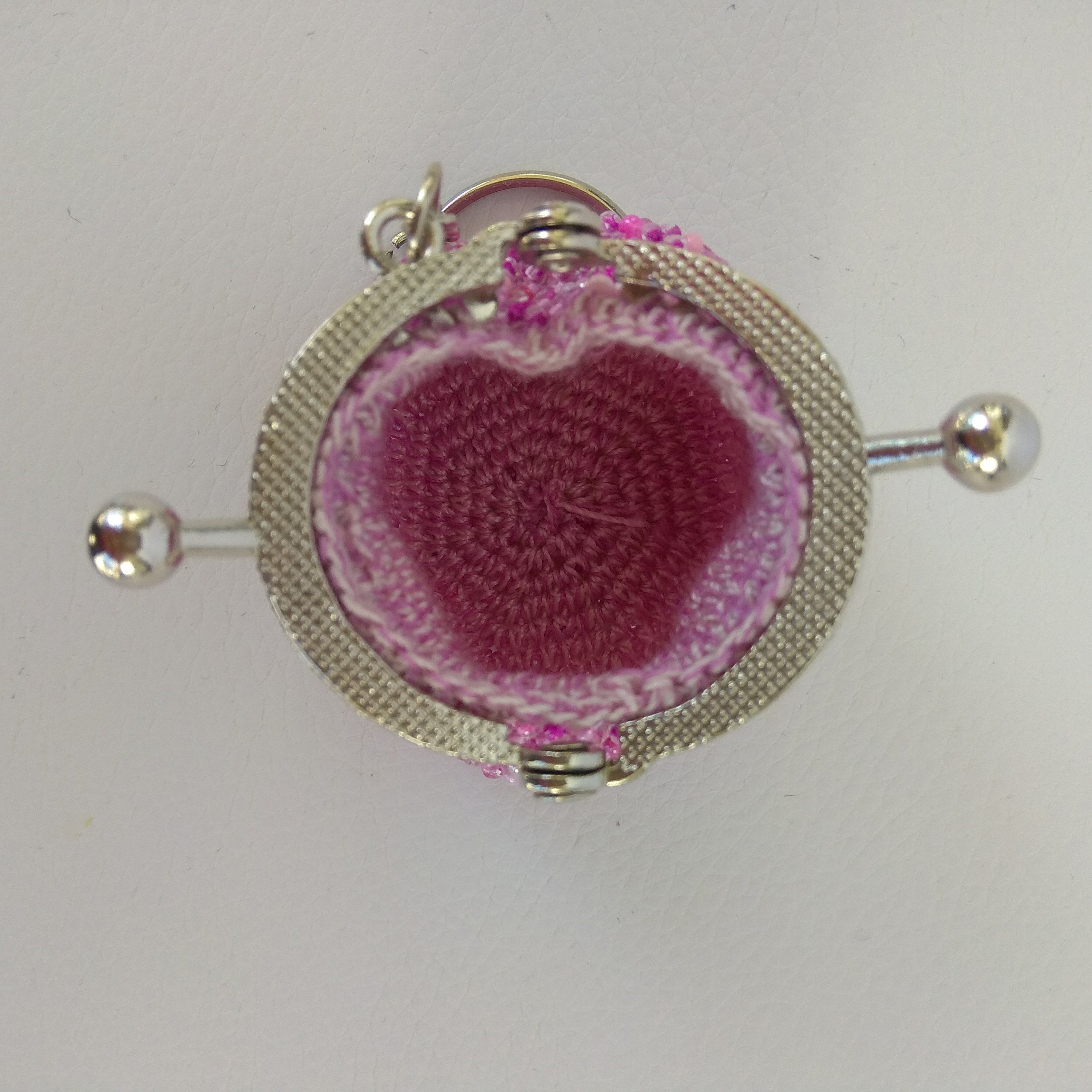 Tiny pink crochet beaded keychain kiss lock coin purse with | Etsy