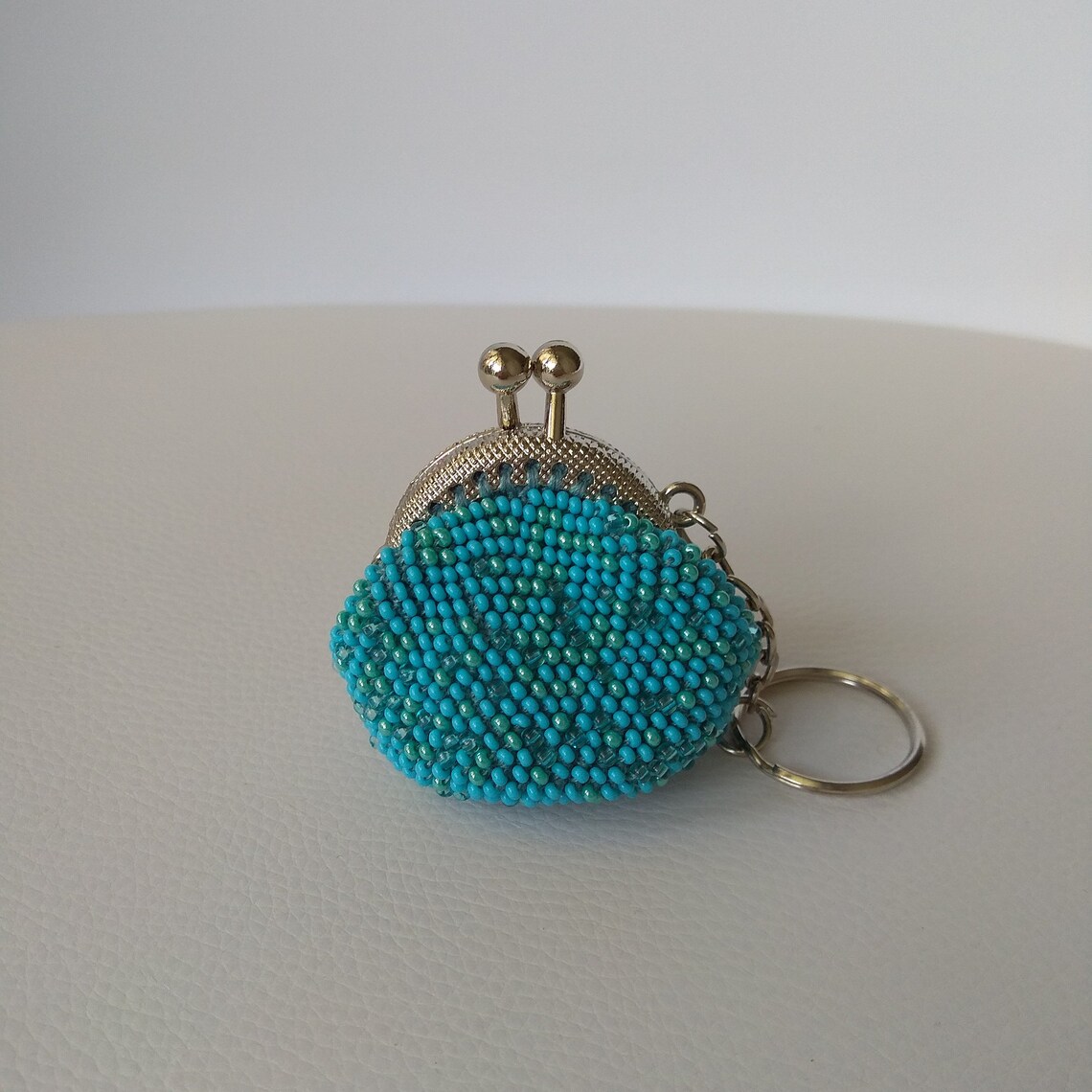 Opaque Azure Cute Tiny Crochet Beaded Coin Purse With Kiss - Etsy