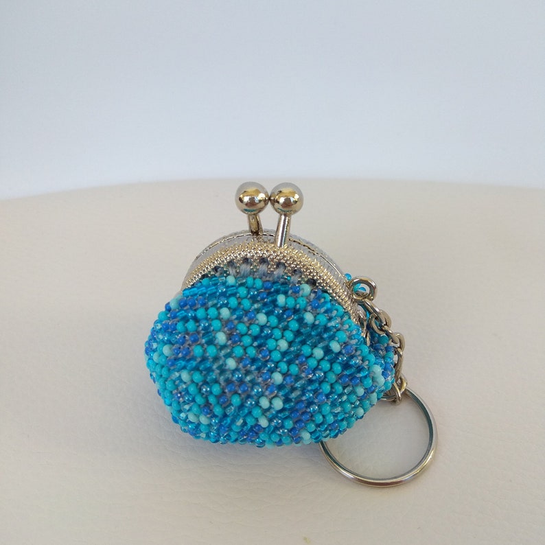 Small Turquoise Crochet Beaded Coin Purse With Kiss Lock Cute - Etsy