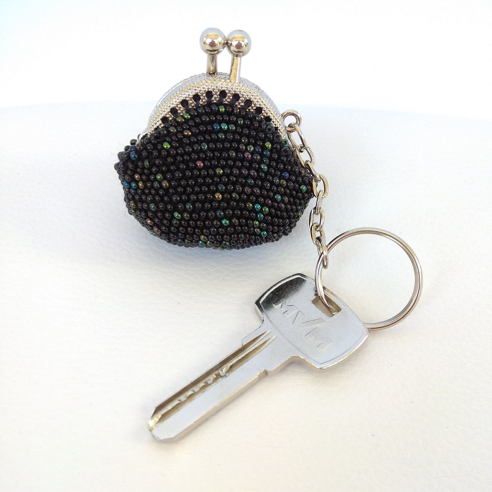 Small Black Gothic Emo Style Crochet Beaded Coin Purse With - Etsy