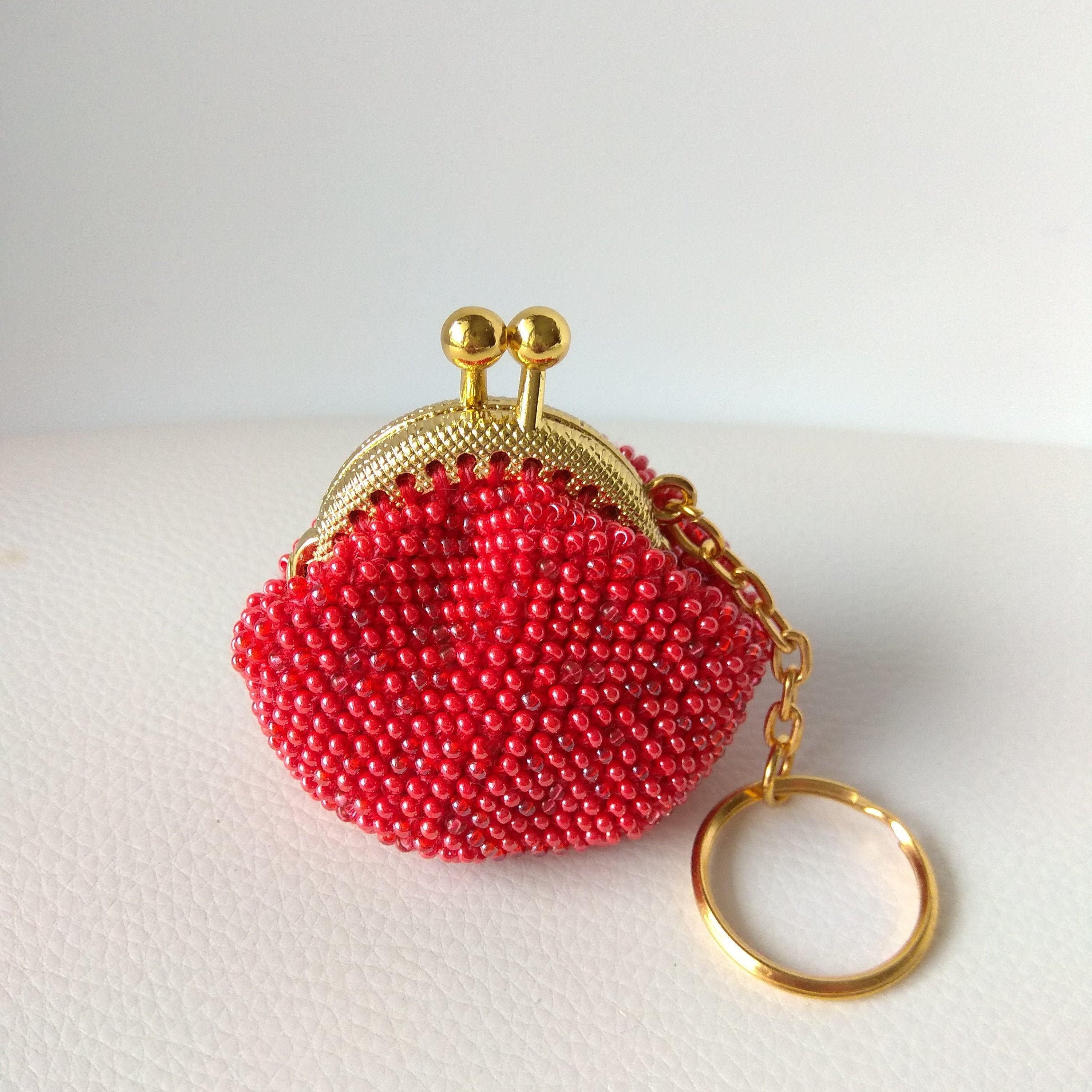 Small Cherry Bright Red Crochet Beaded Coin Purse With Kiss - Etsy