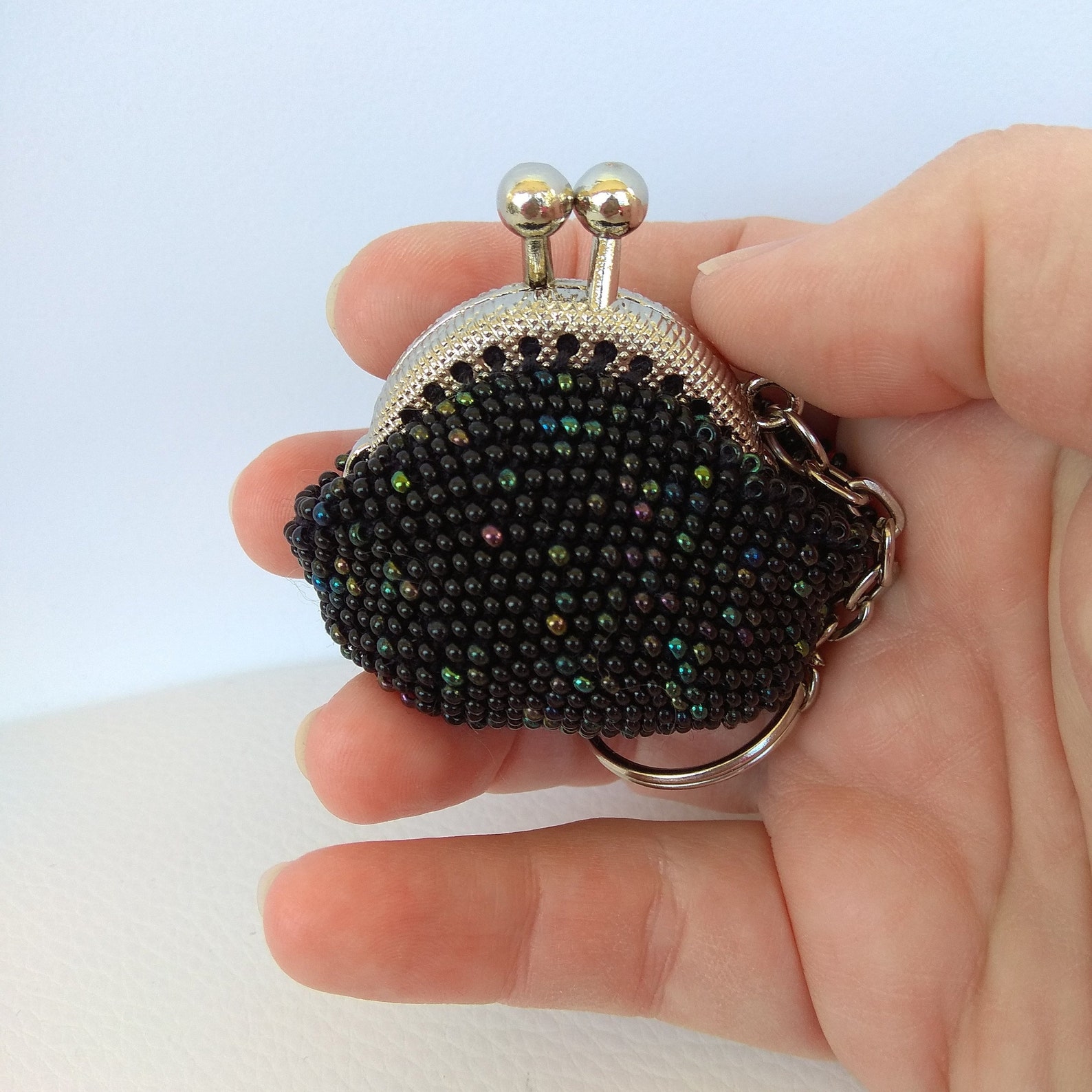 Small Black Gothic Emo Style Crochet Beaded Coin Purse With - Etsy
