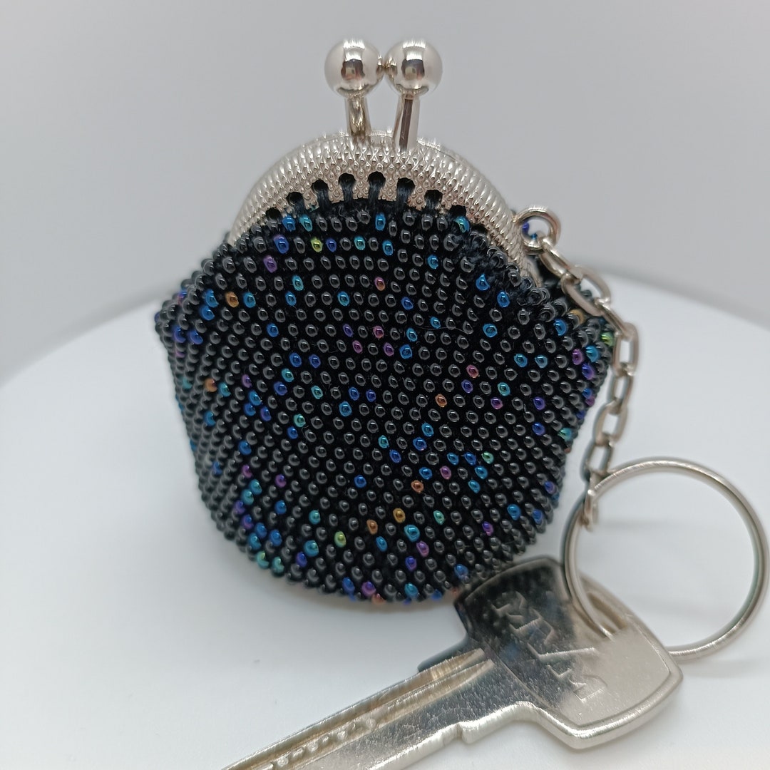 Small Black Gothic Emo Style Crochet Beaded Coin Purse With Kiss Lock ...