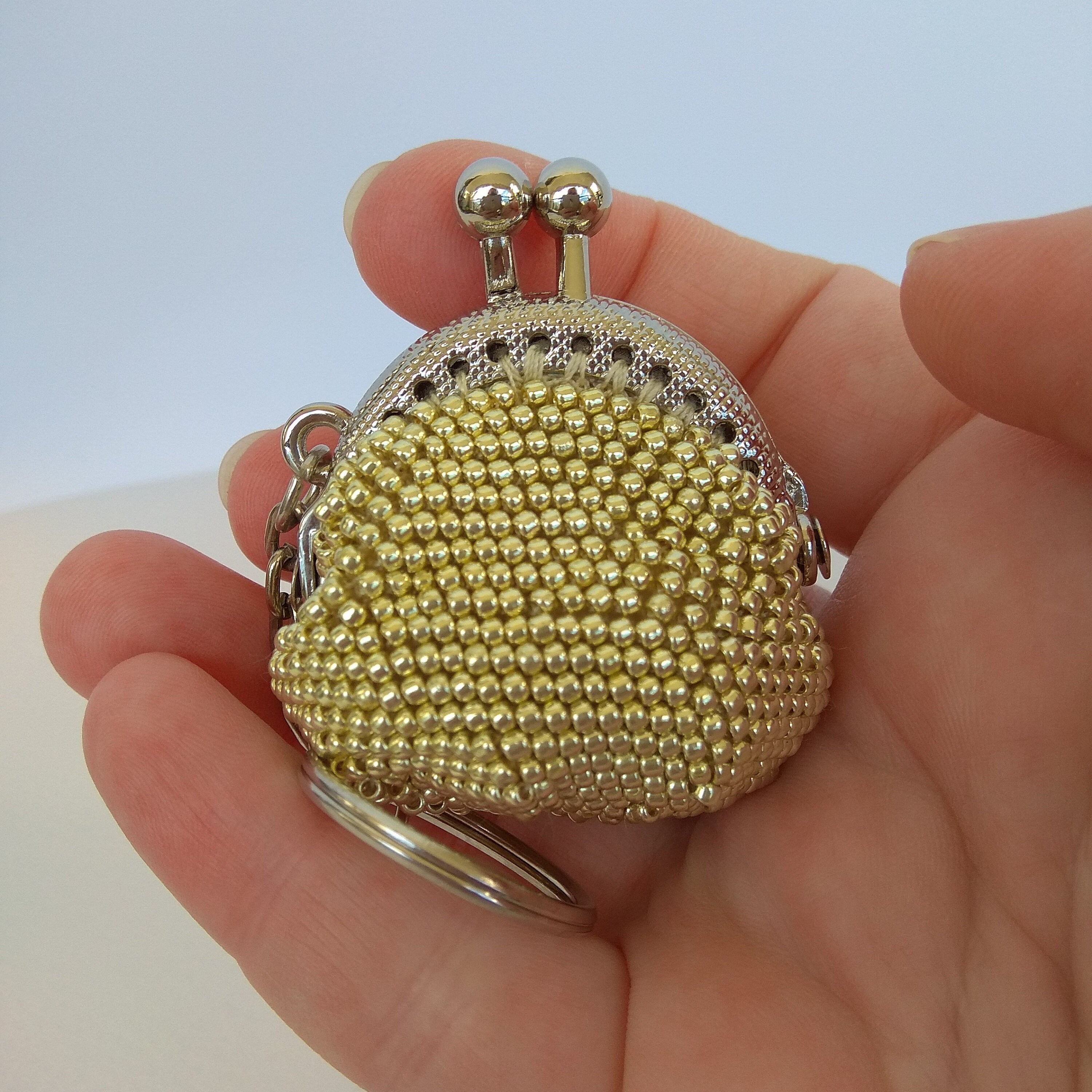 Small golden crochet beaded coin purse with kiss lock Gothic | Etsy