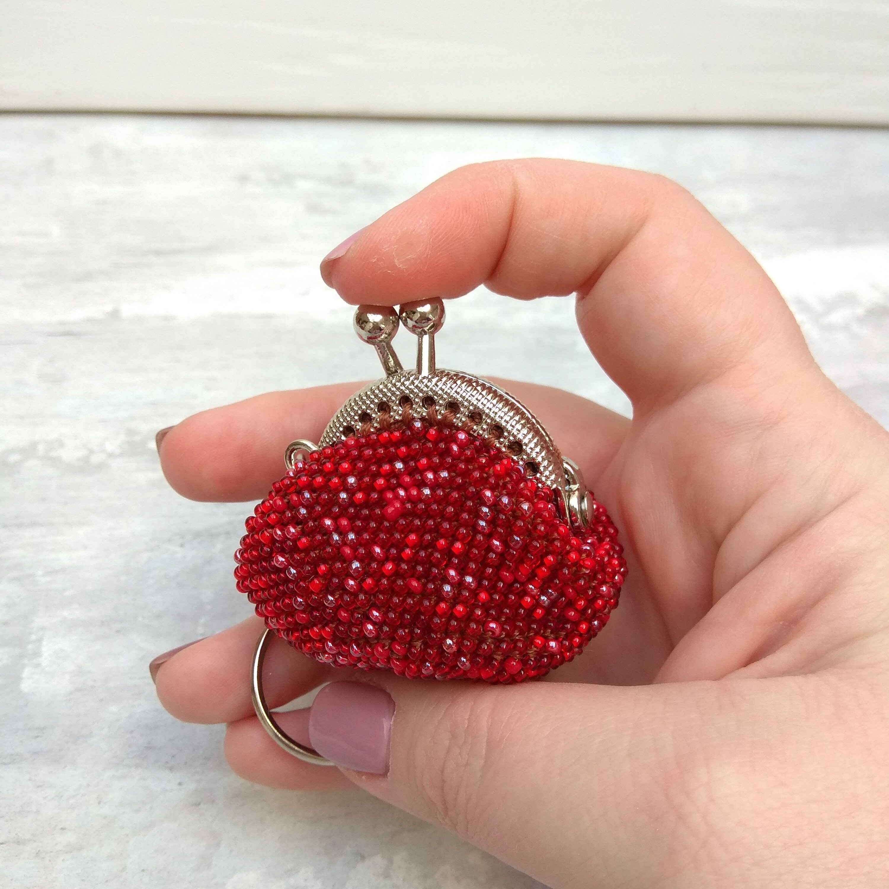 Small Bright Red Crochet Beaded Coin Purse With Kiss Lock - Etsy