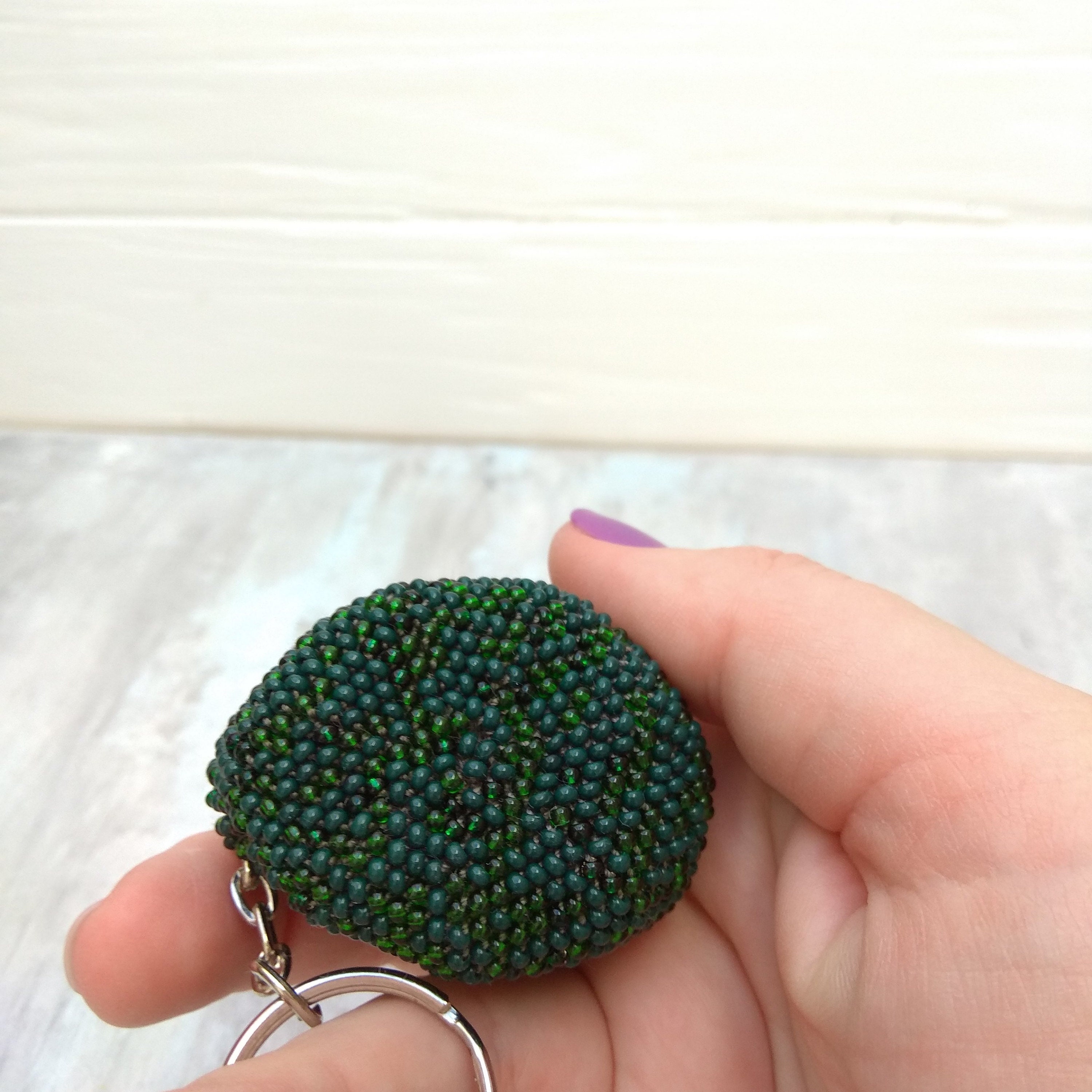 Tiny Dark Green Crochet Beaded Keychain Kiss Lock Coin Purse - Etsy