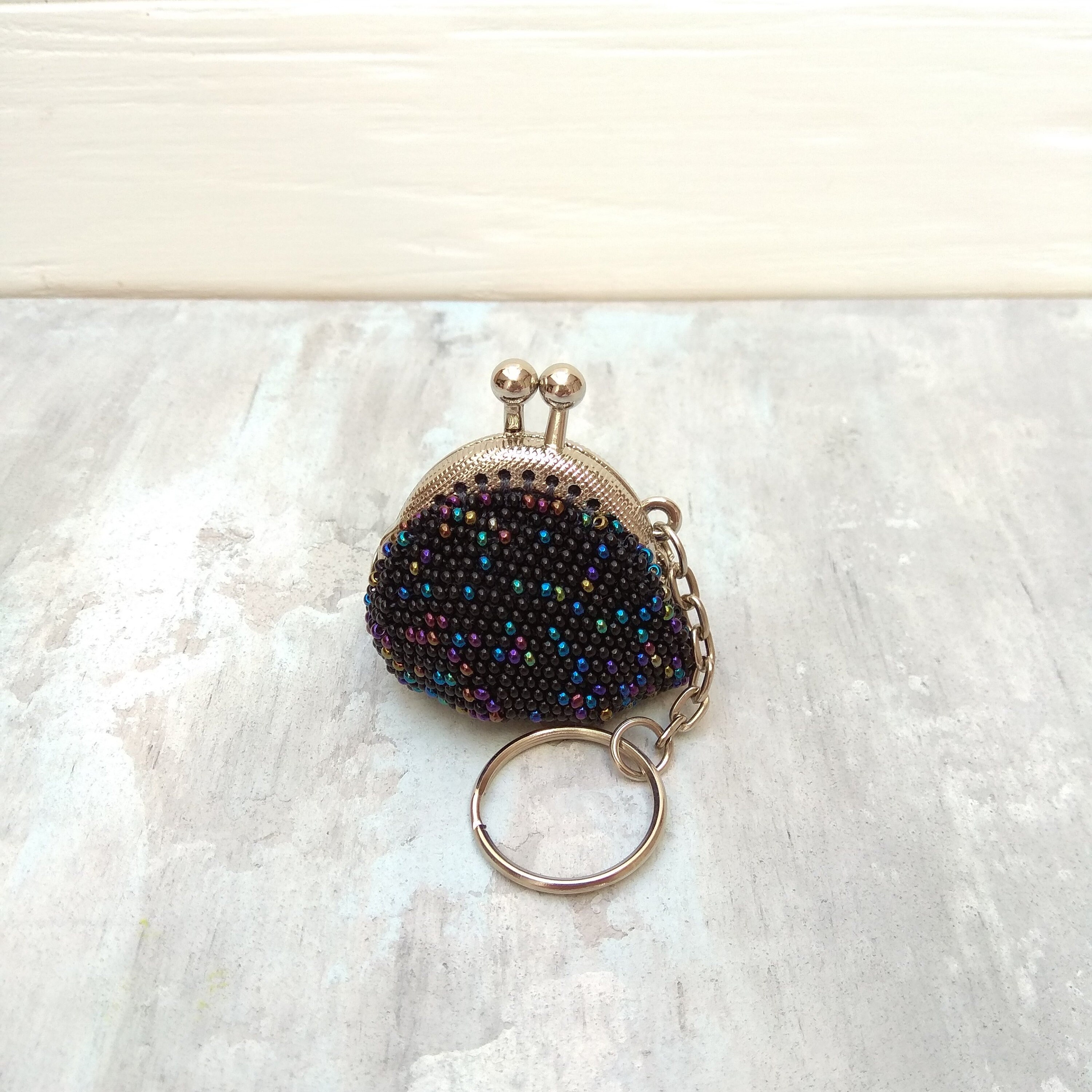 Small Black Gothic Emo Style Crochet Beaded Coin Purse With - Etsy