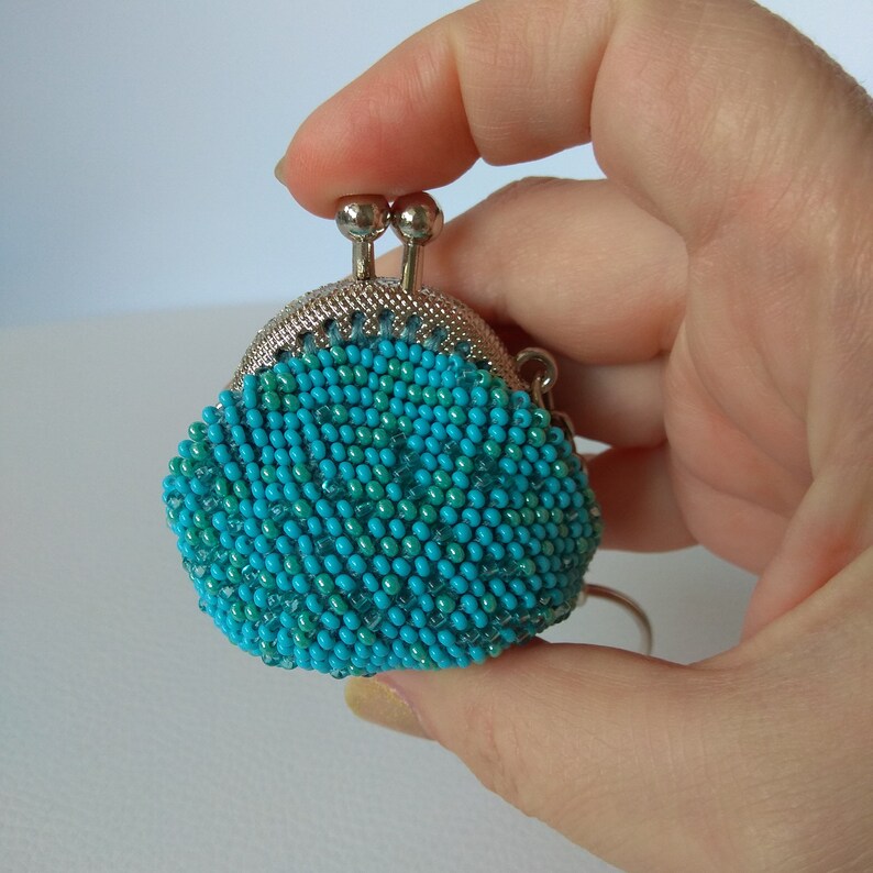 Opaque Azure Cute Tiny Crochet Beaded Coin Purse With Kiss - Etsy