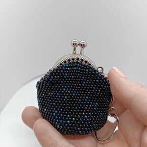Small Black Gothic Emo Style Crochet Beaded Coin Purse With Kiss Lock ...