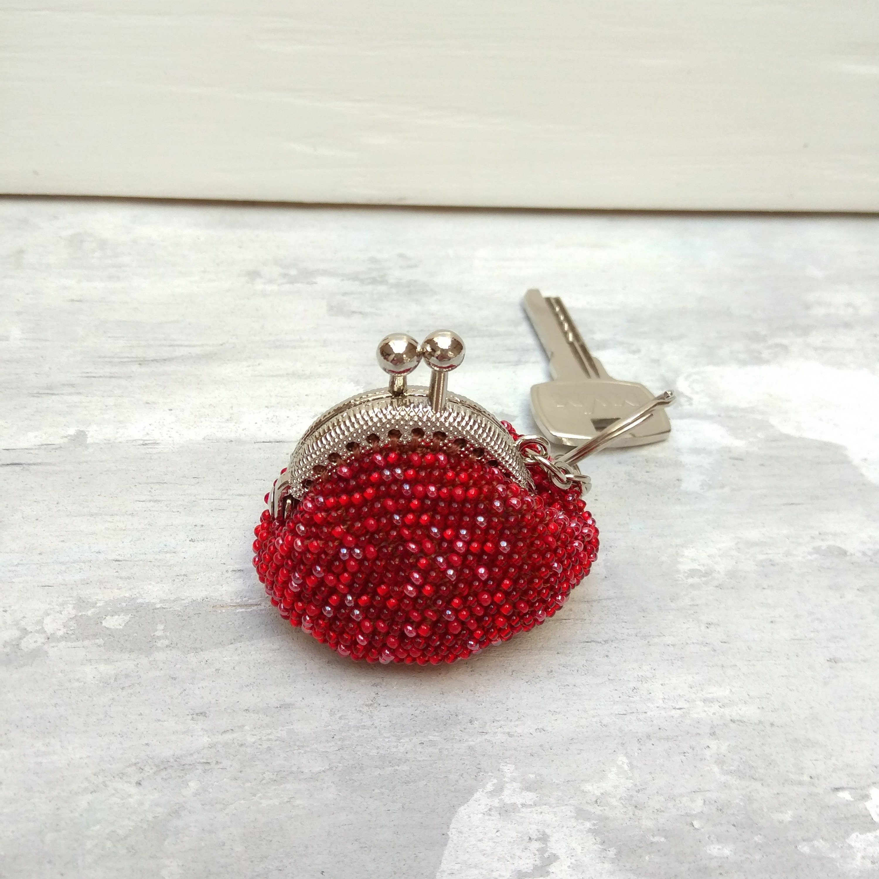 Small Bright Red Crochet Beaded Coin Purse With Kiss Lock - Etsy