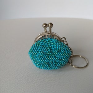 Opaque Azure Cute Tiny Crochet Beaded Coin Purse With Kiss Lock, Small ...
