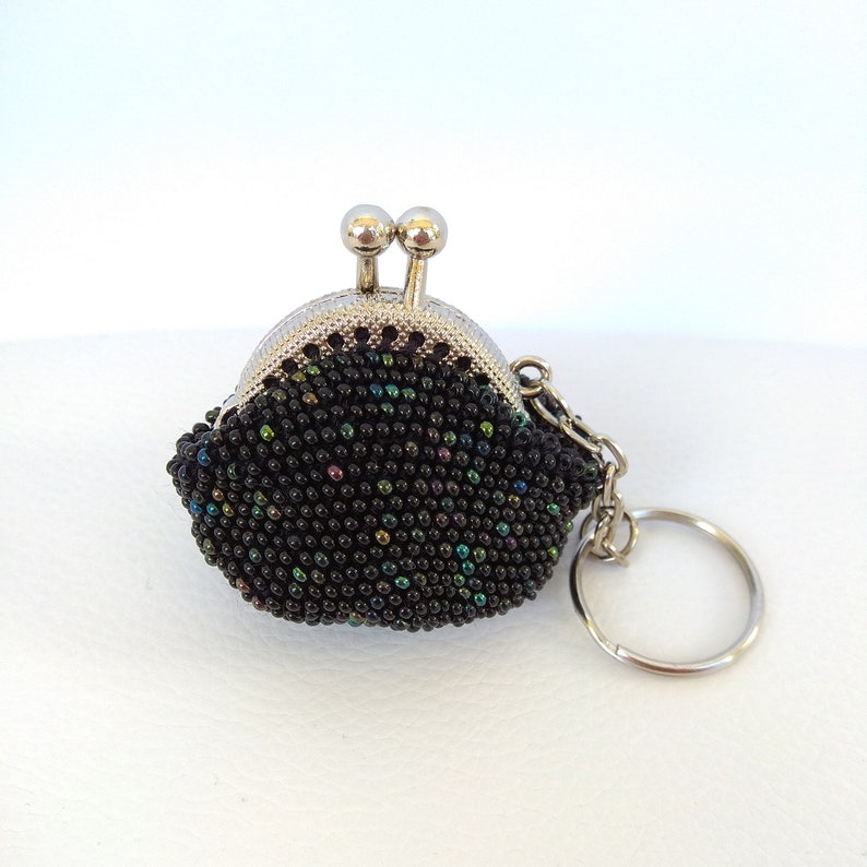 Small Black Gothic Emo Style Crochet Beaded Coin Purse With - Etsy