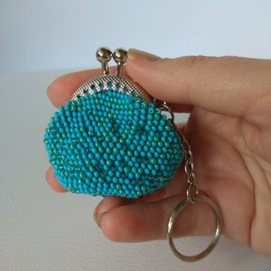 Opaque Azure Cute Tiny Crochet Beaded Coin Purse With Kiss Lock, Small ...