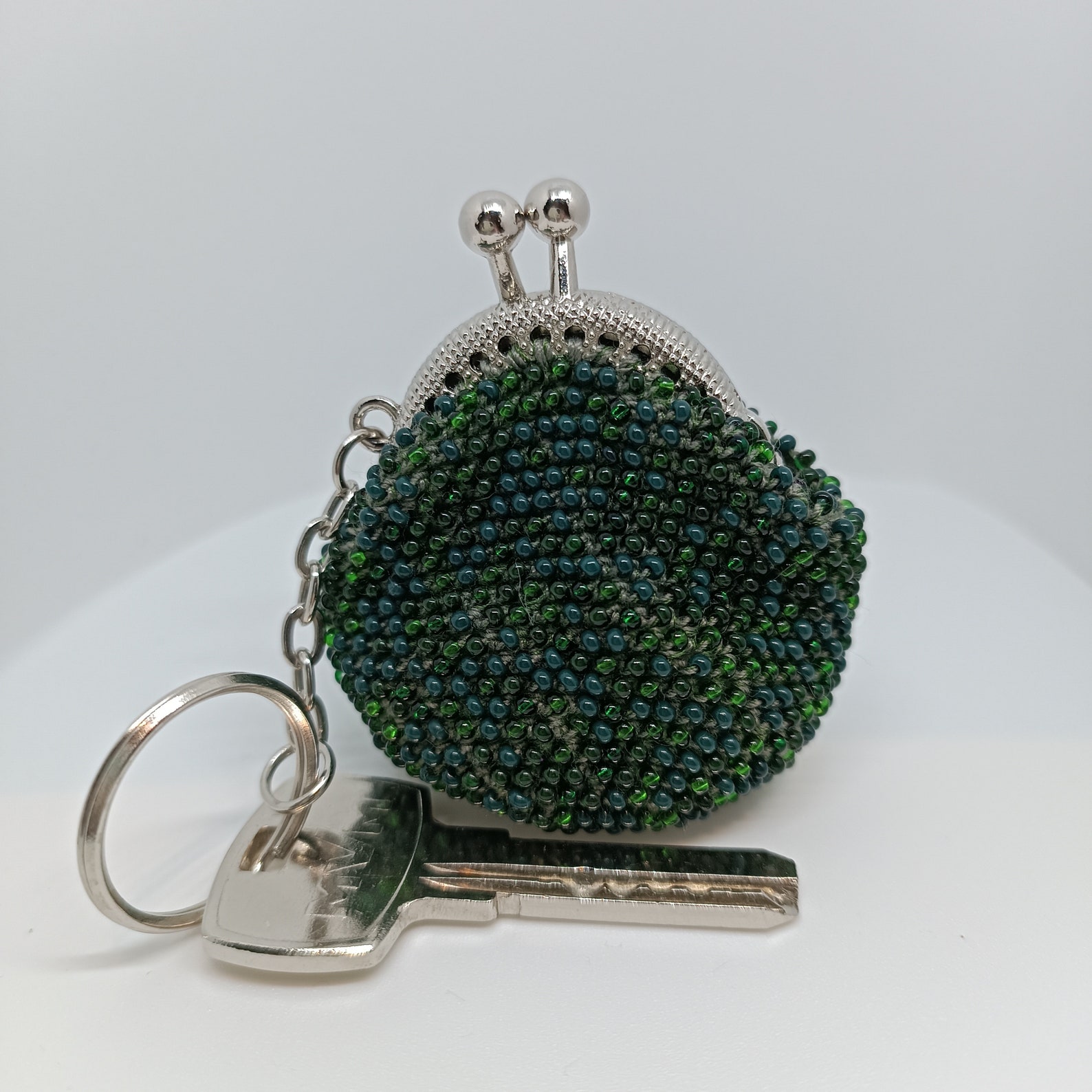 Tiny Dark Green Crochet Beaded Keychain Kiss Lock Coin Purse - Etsy