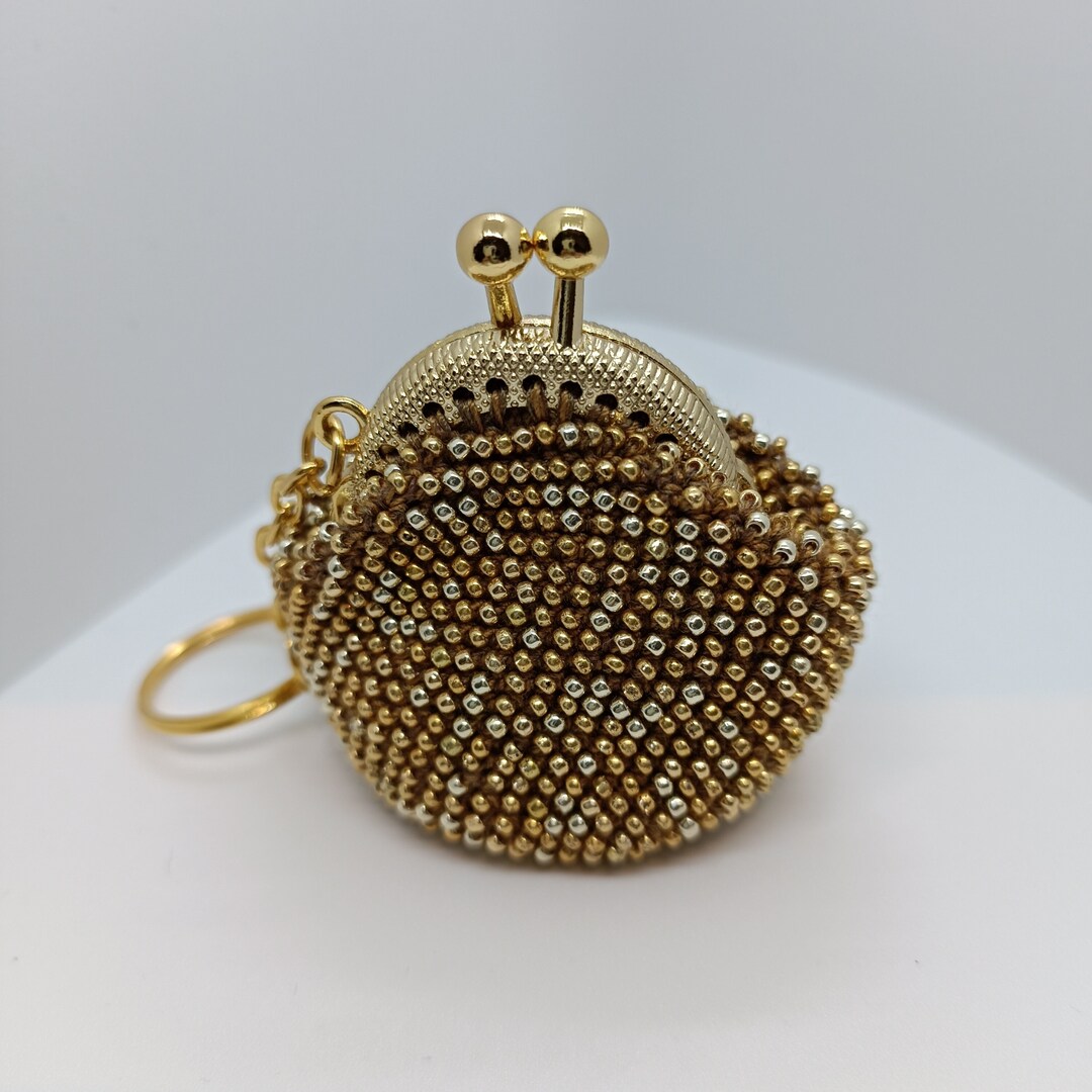 Small Golden Crochet Beaded Coin Purse With Kiss Lock, Gothic and Emo ...