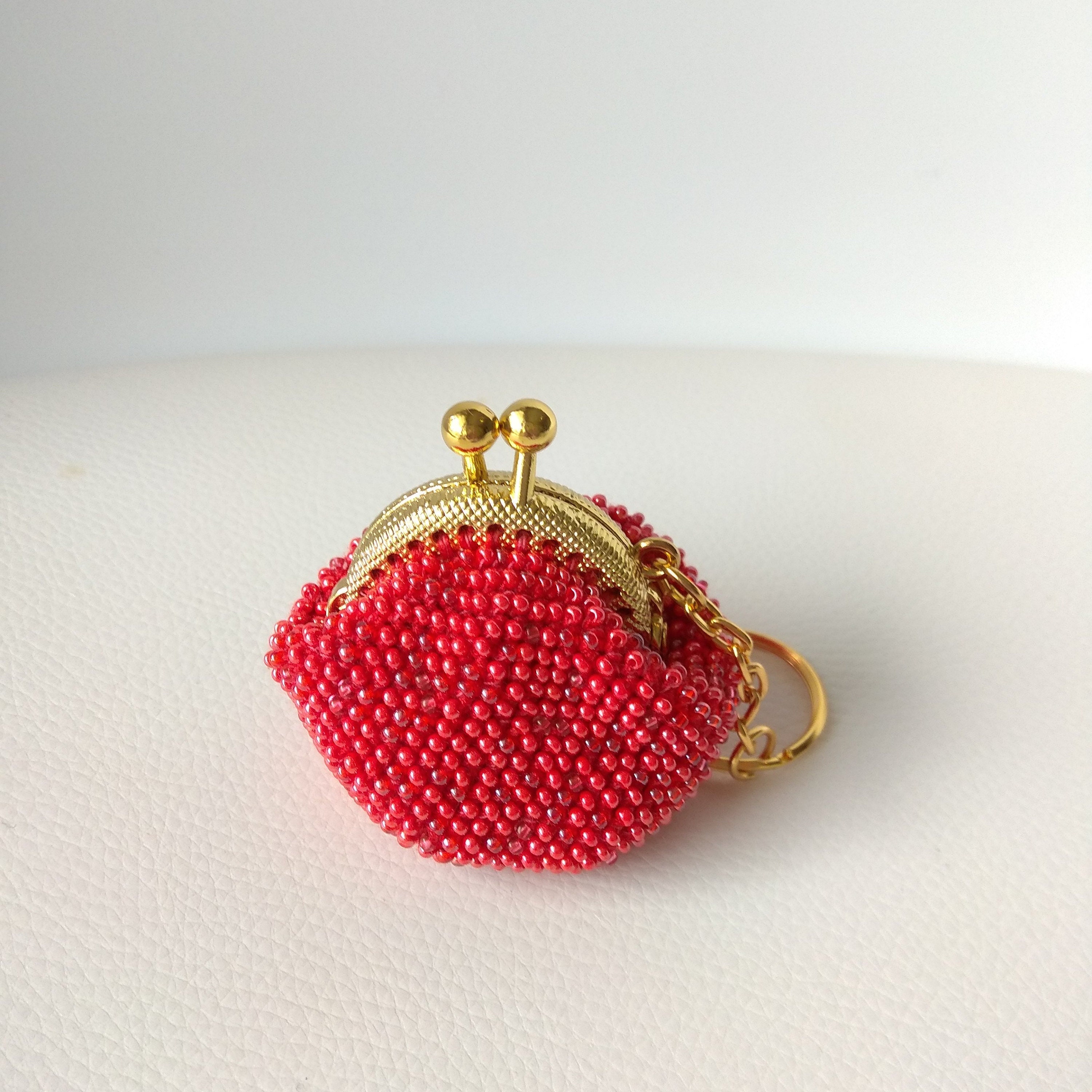 Small Cherry Bright Red Crochet Beaded Coin Purse With Kiss - Etsy