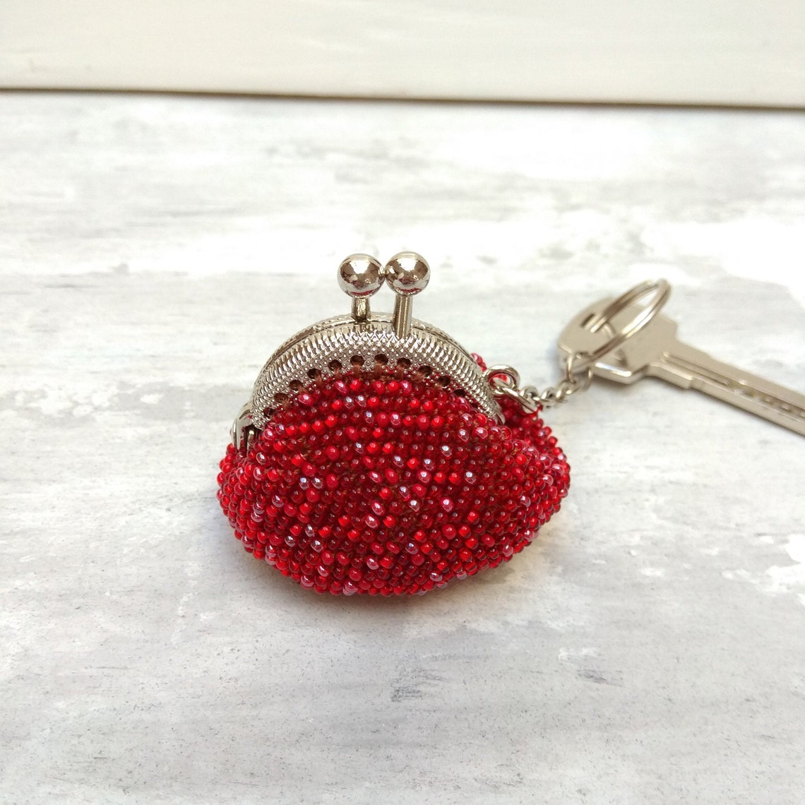 Small Bright Red Crochet Beaded Coin Purse With Kiss Lock - Etsy