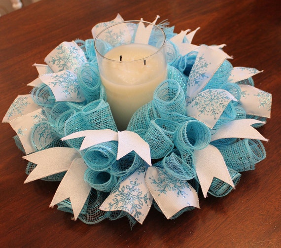 14 Snowflakes Centerpiece Light Blue & White Wreath - Etsy