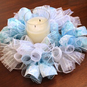 14 or 18 Snowflakes Centerpiece Light Blue & Silver Wreath, Candle Ring ...