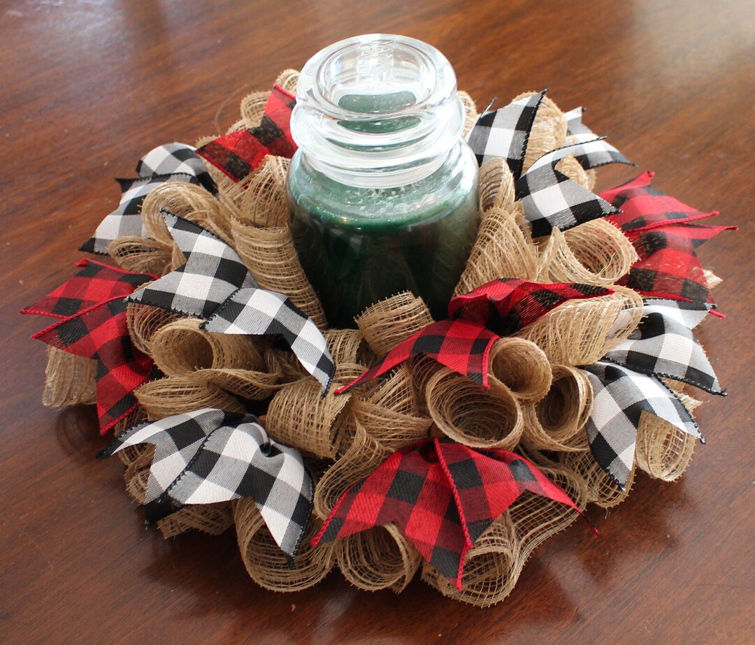 14" or 18" Buffalo Check Print Centerpiece/candle Ring/wreath ~ Burlap ...