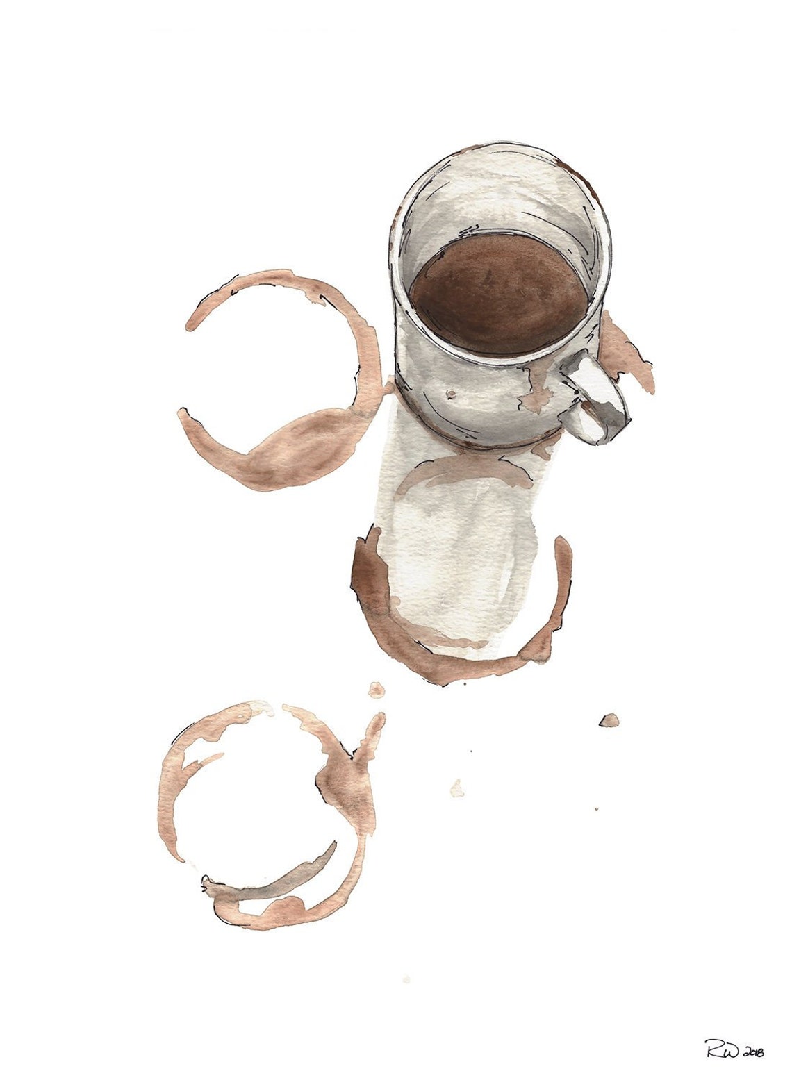 Coffee Stain Watercolor Print | Home Decor | Instant Digital Download ...