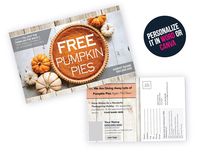 Pumpkin Pie Giveaway Real Estate Postcard & Flyer Template, Canva ...