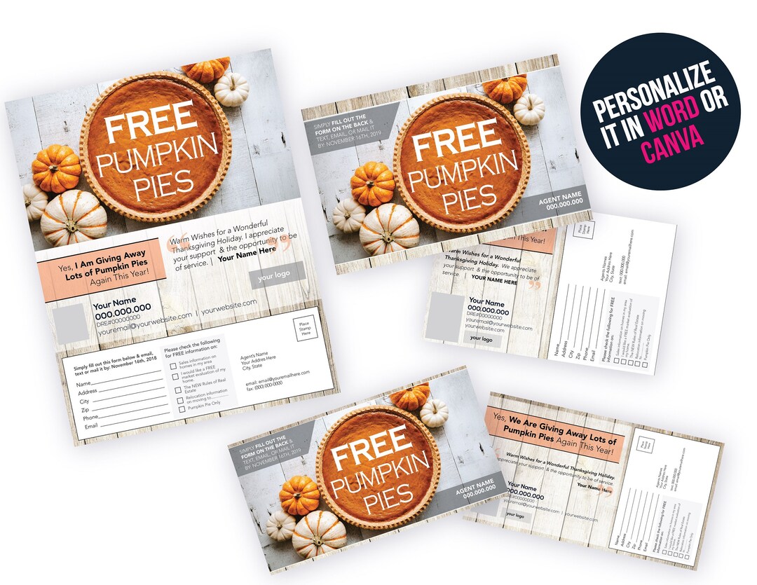 Pumpkin Pie Giveaway Real Estate Postcard & Flyer Template, Canva ...