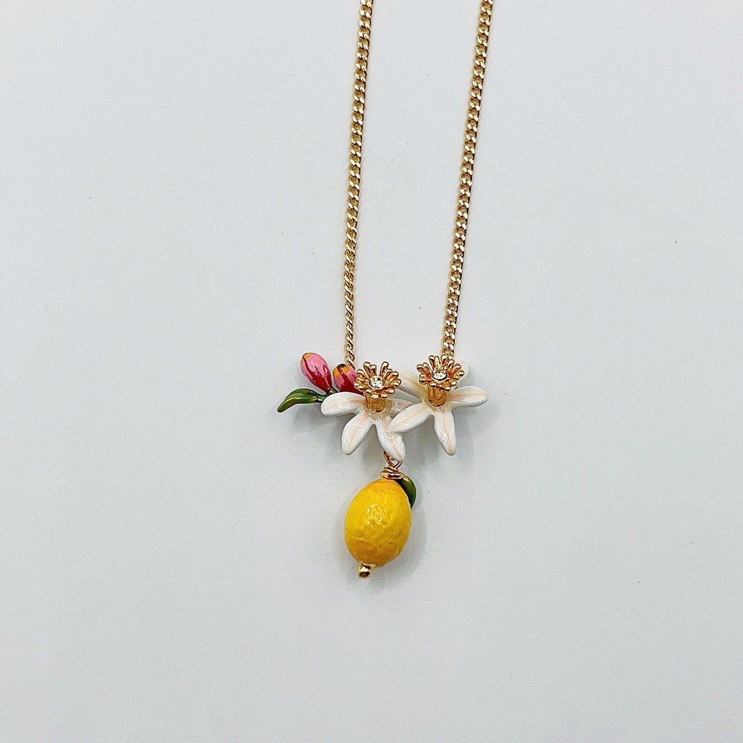 Enamel Lemons Flower Necklace - Etsy