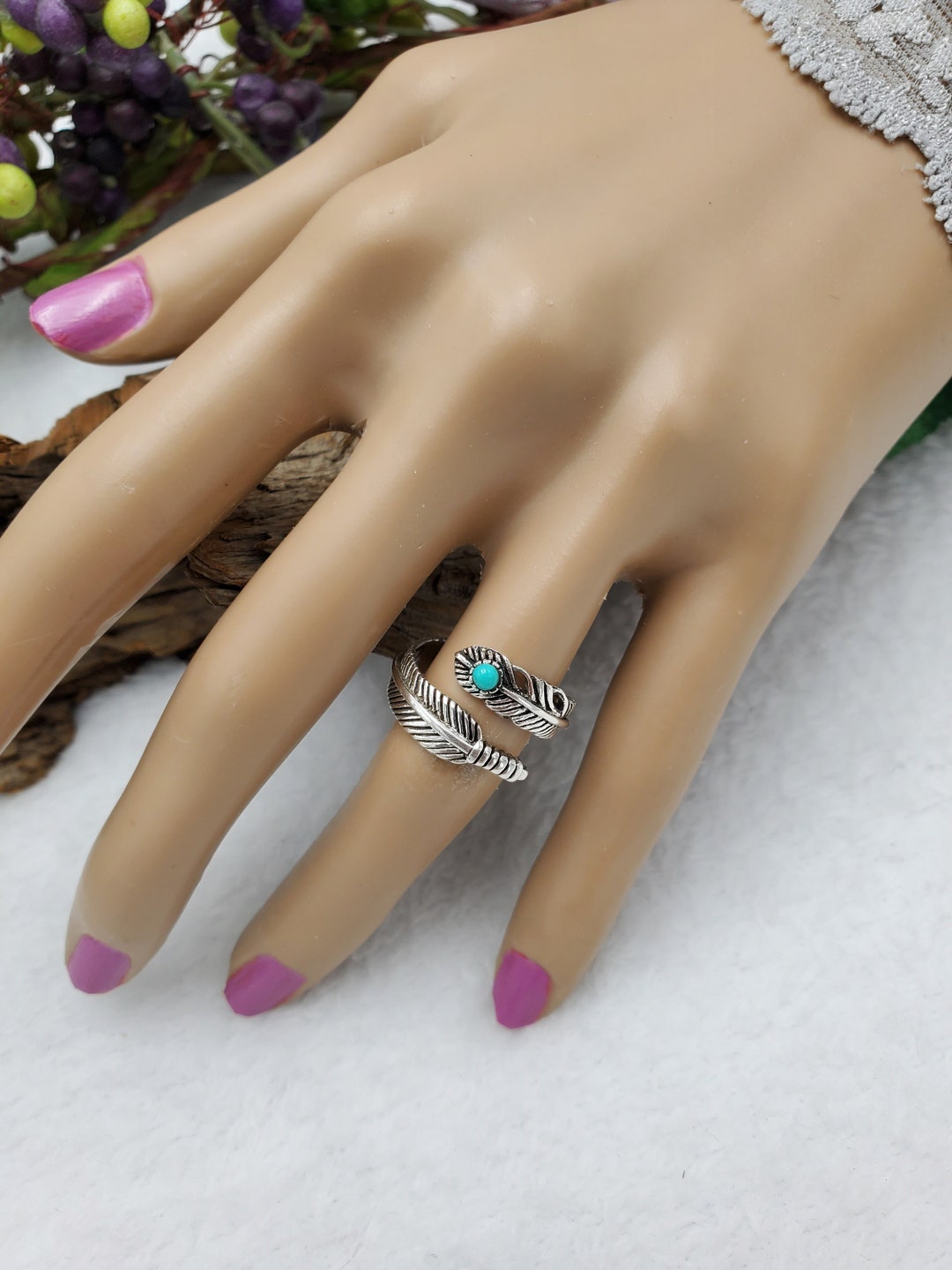 Sterling Adjustable Turquoise Feather Wrap Ring Simple 925 - Etsy