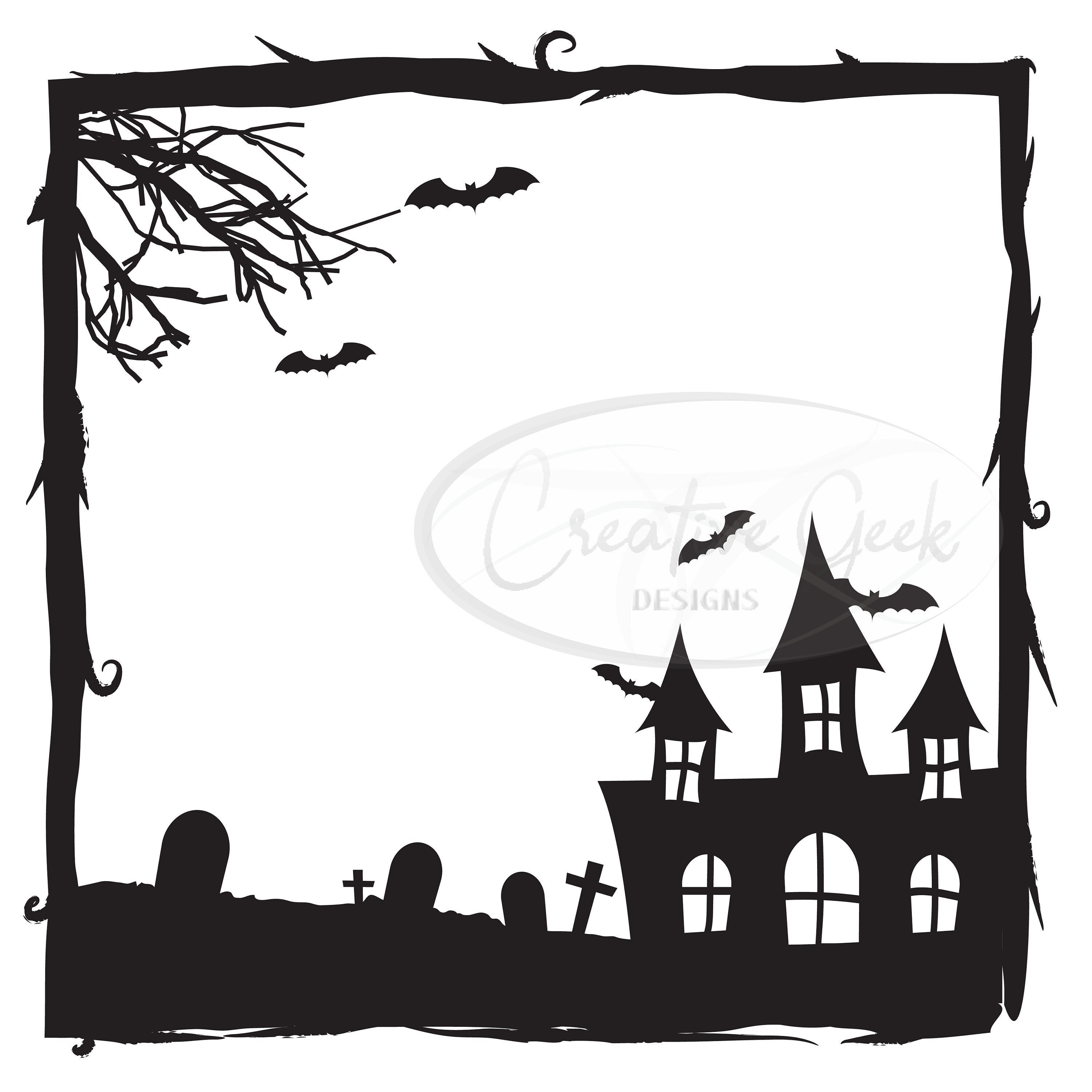 Halloween Frame SVG Digital Download Haunted House SVG Halloween Bats ...