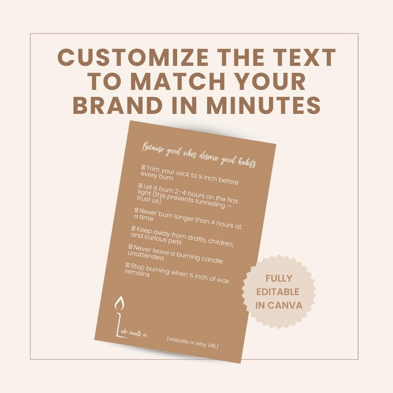 Editable Candle Care Card Template | 4x6 Canva Packaging Insert ...