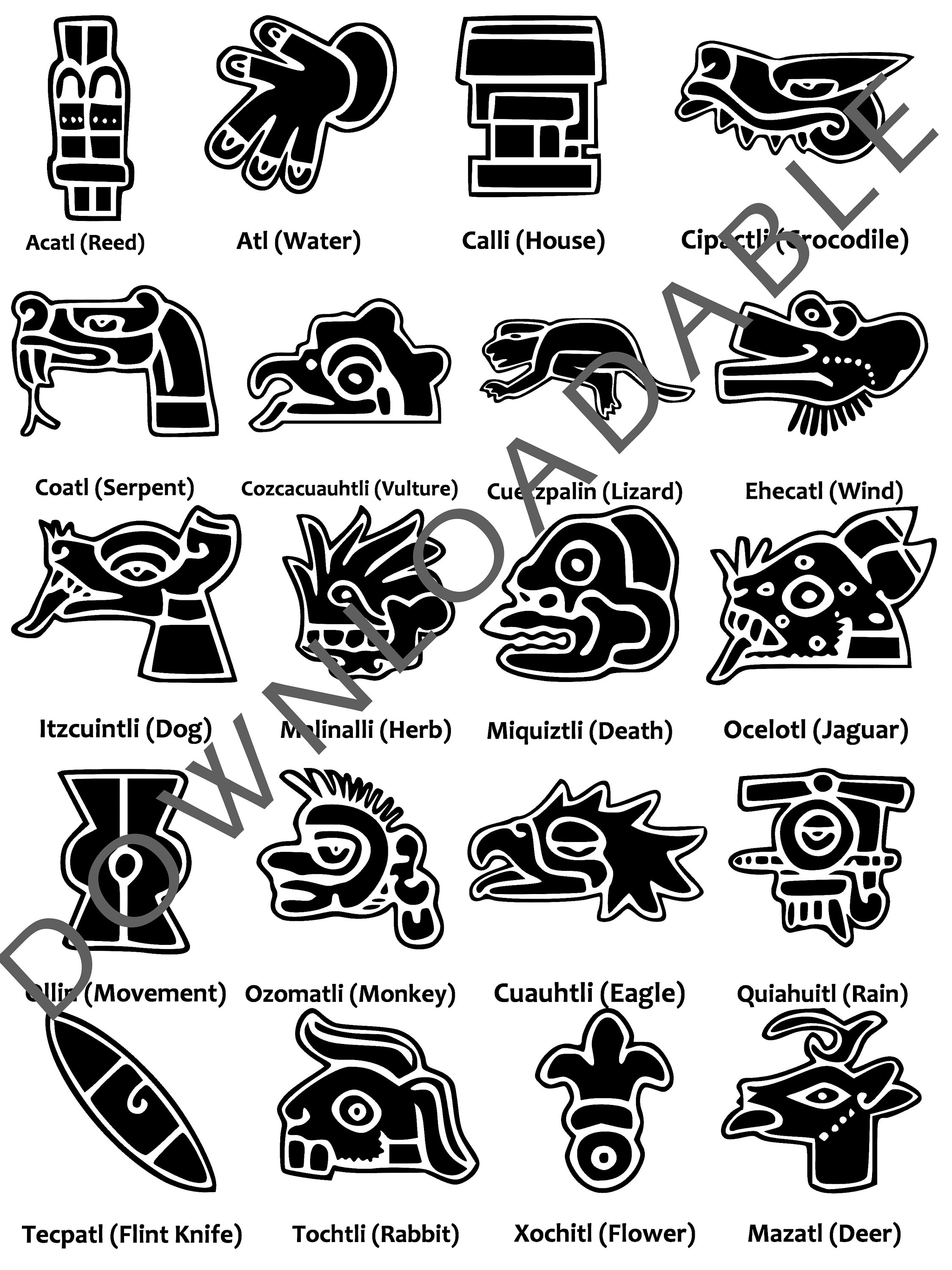 Aztec Calendar Symbols, SVG, DXF, Png, Screen Printing, Cut, Cricut ...