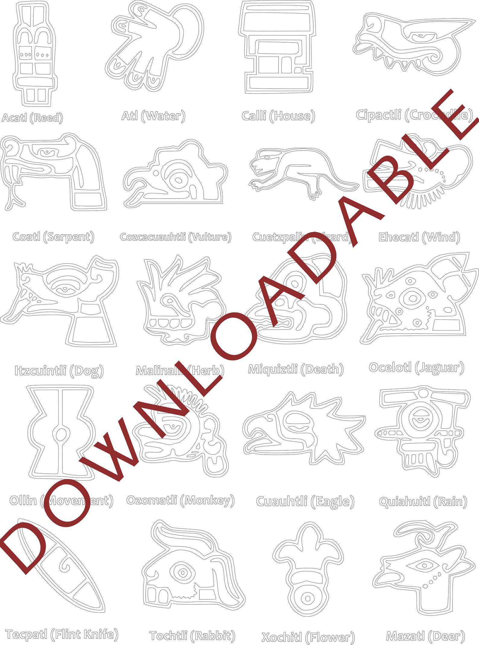 Aztec Calendar Symbols, SVG, DXF, Png, Screen Printing, Cut, Cricut ...