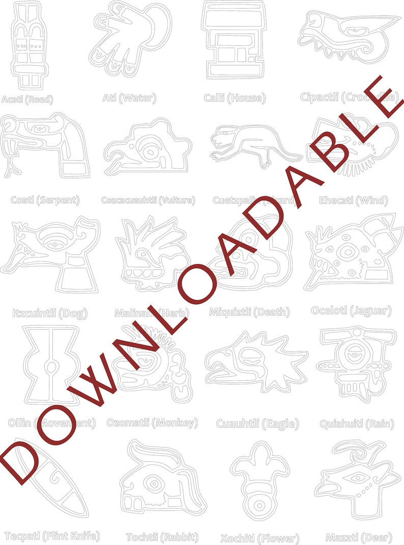 Símbolos calendario Azteca, SVG, DXF, PNG, Vector, Serigrafía, Corte ...