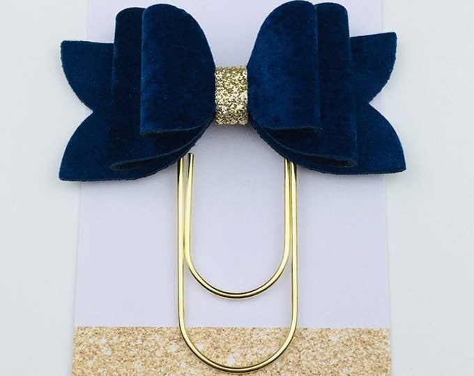 Gorgeous Dark Blue Velvet Bow Chloe Paperclip Velvet Bow Clip - Etsy